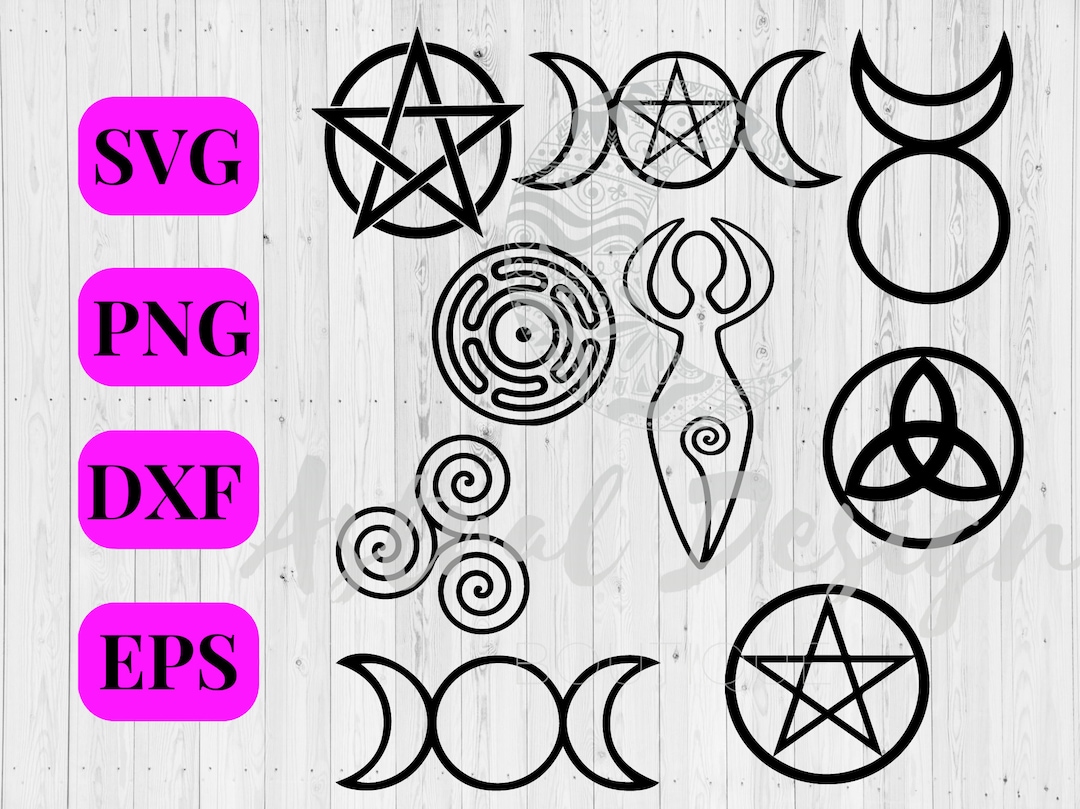Wicca Symbols SVG Cut Files for Cricut, Witch Wiccan Pagan, Triple Moon ...