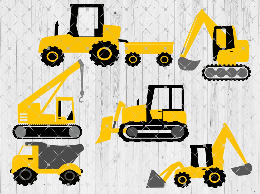Excavator, Dump Truck, Crane, Tractor, Bulldozer SVG Bundle Digital ...