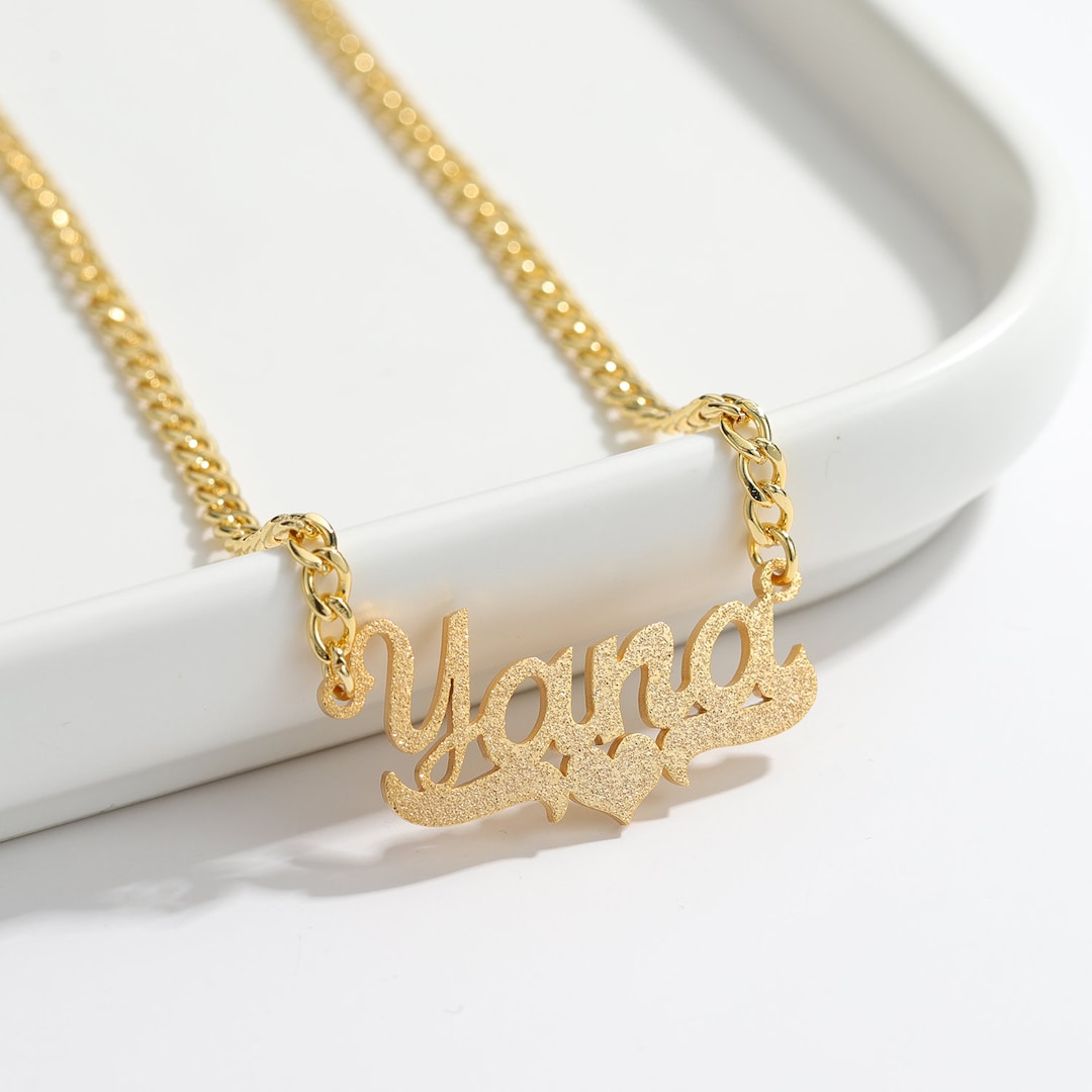 Name Necklace With Heart, Custom Heart Name Necklace, Personalized Name ...