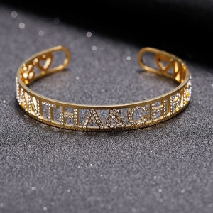 Custom Gold Name Bangle Bracelet Diamonds Nameplate Cuff - Etsy