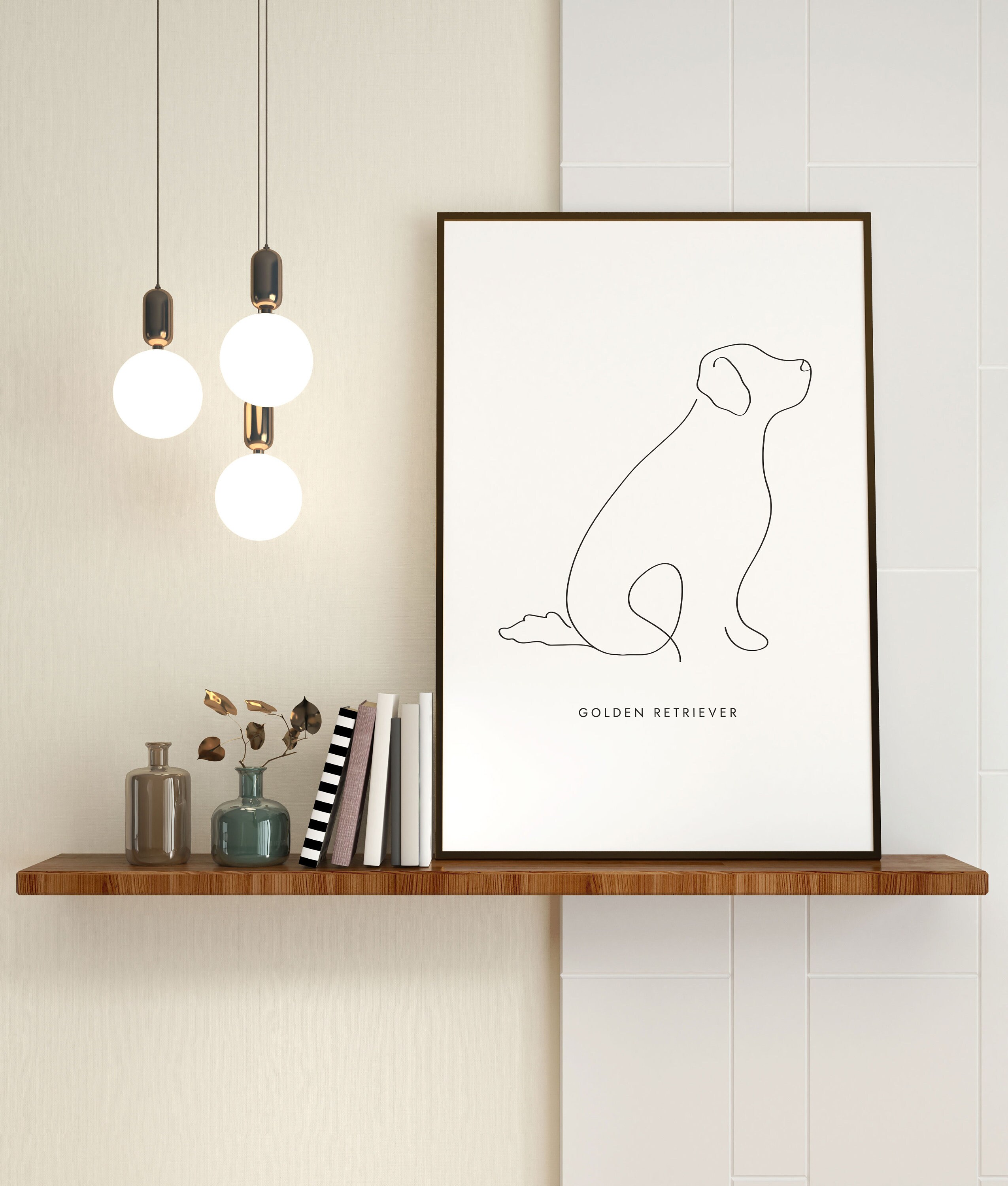 Golden Retriever Line Art Print, Minimalist Dog Portrait (digital ...