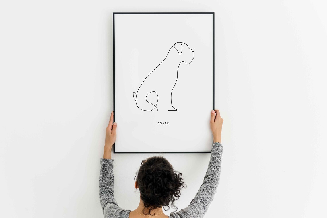 Boxer Line Art Print Custom Dog Print Personalized Boxer - Etsy