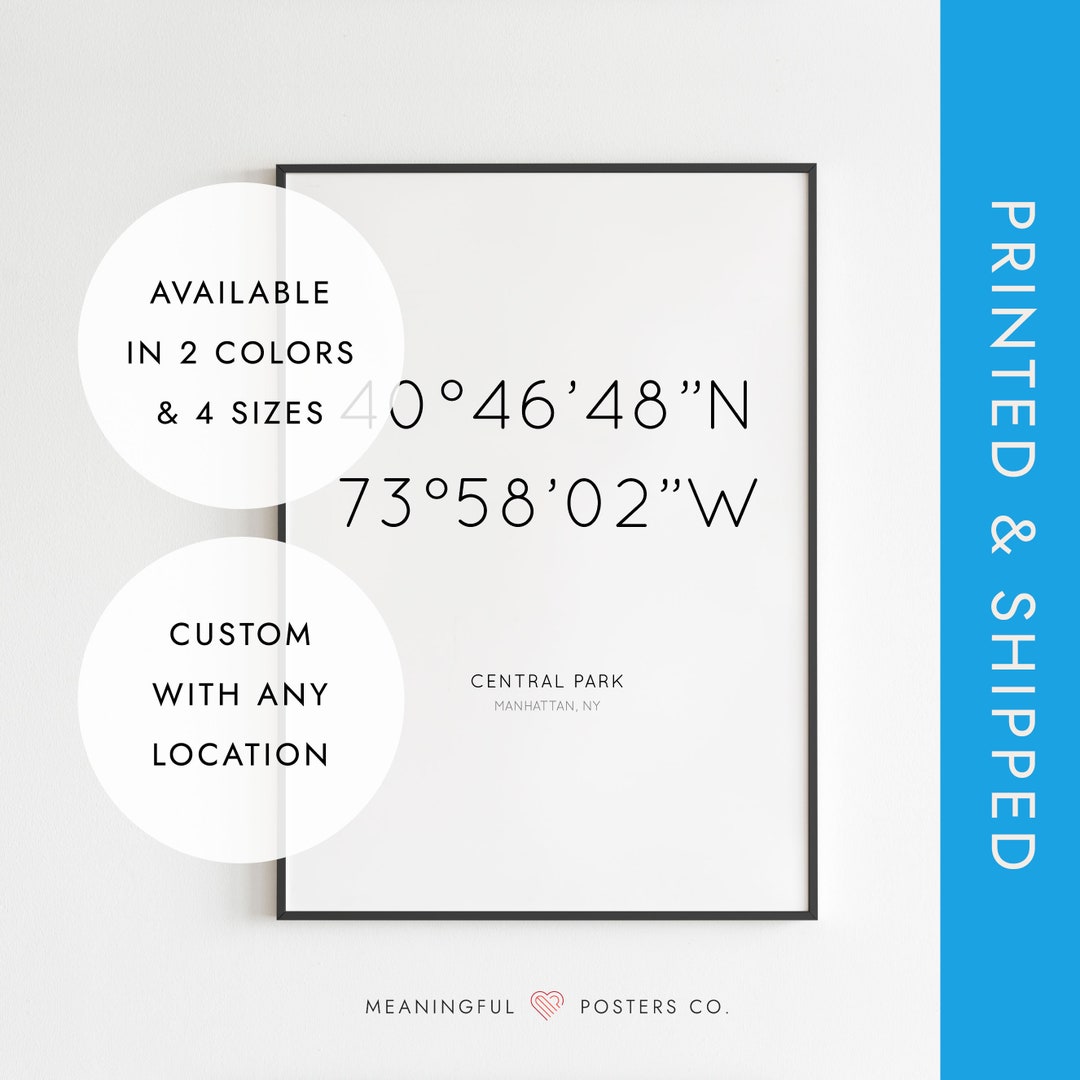 Minimalist Coordinates Poster, Poster or Framed, Custom GPS Coordinates ...