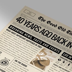 Back in 1983 UK 40th Birthday Gift for Women or Men 1983 Newspaper Sign ...