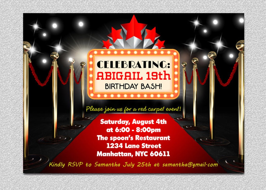 Red Carpet Themed Birthday Invitation Hollywood Style Sweet - Etsy