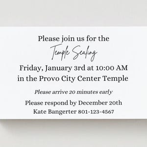 Temple Sealing & Luncheon Invitation Cards | Elegant RSVP Template ...
