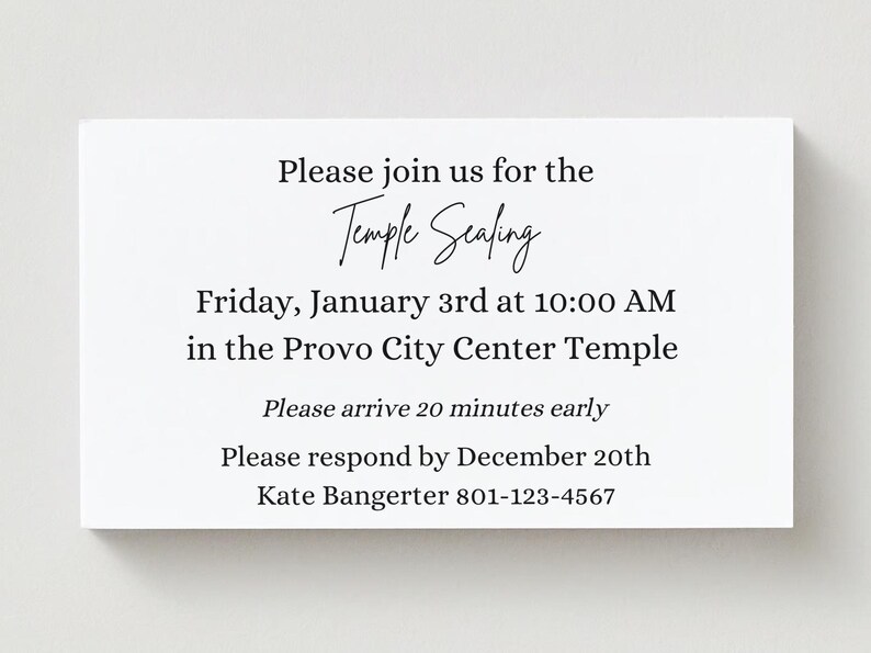 Temple Sealing & Luncheon Invitation Cards | Elegant RSVP Template ...