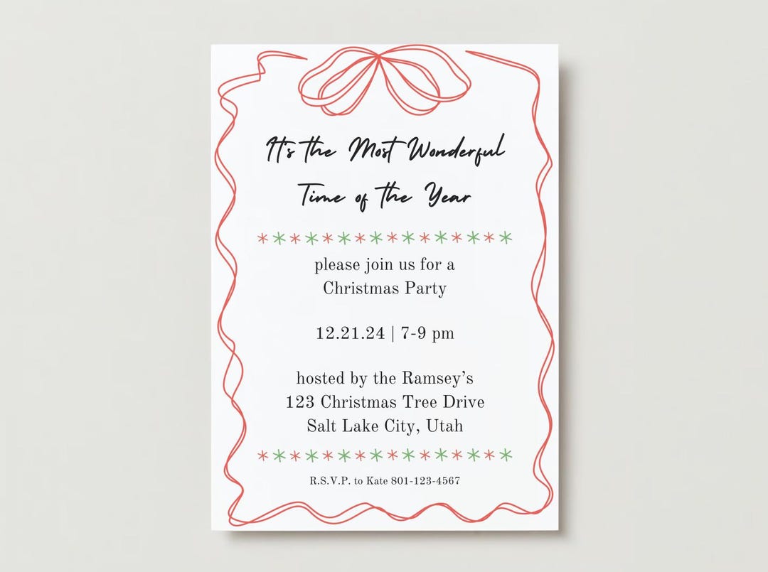 Festive Christmas Party Invitation: Red Ribbon Border (digital Download ...