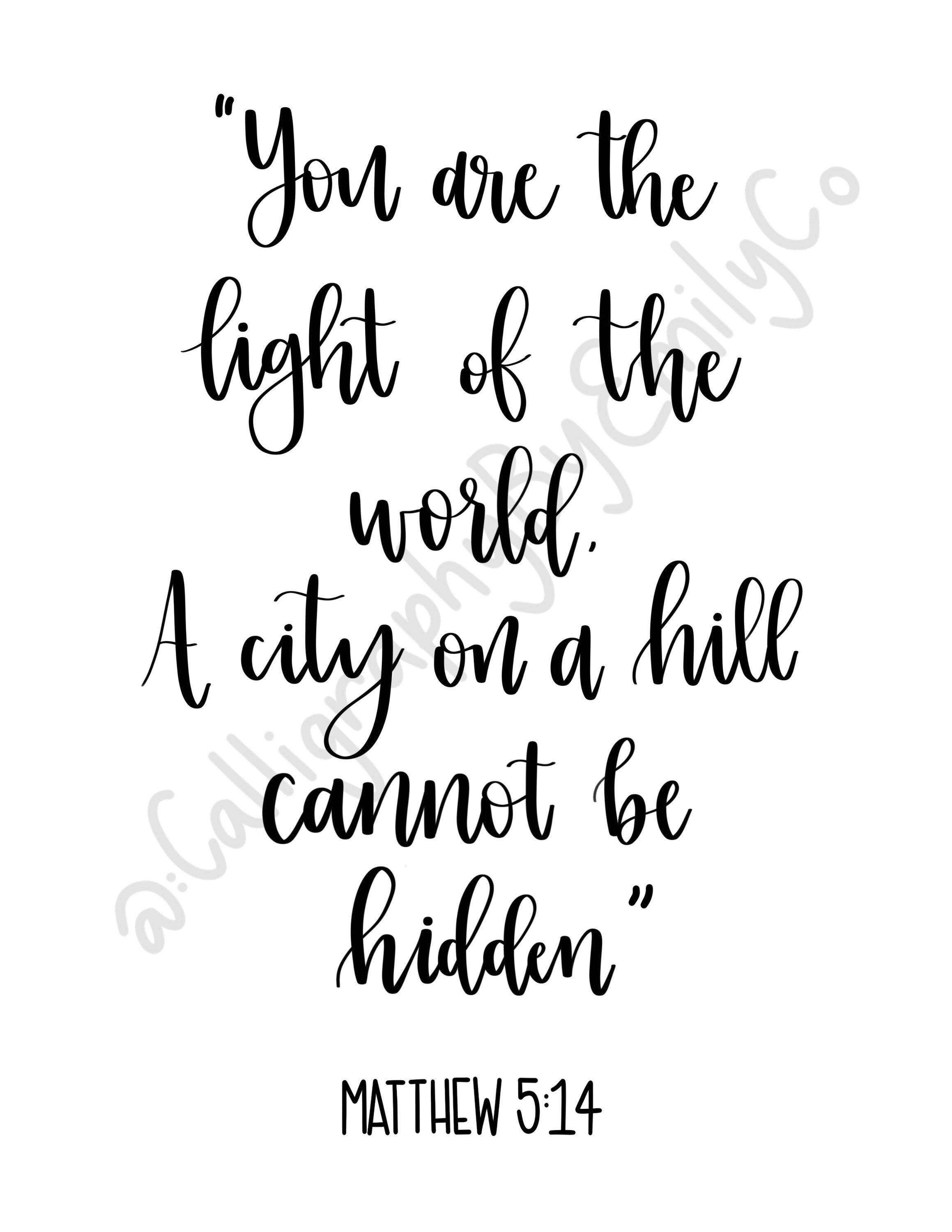 Calligraphy Card stock Print Matthew 5:14 Bible Verse | Etsy