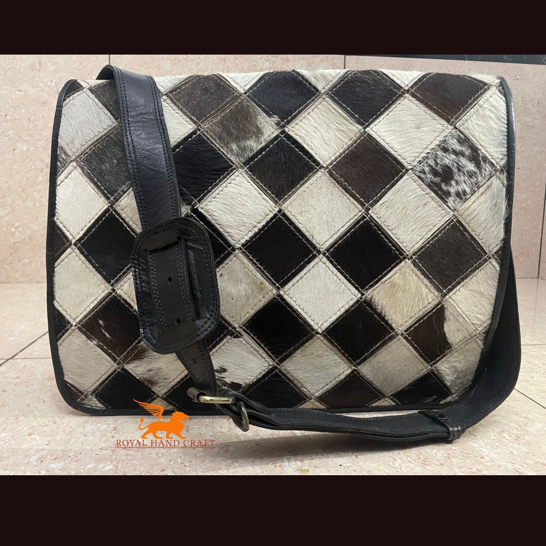 Black and White Cow Hairon Leather Briefcase Messenger Bag for - Etsy