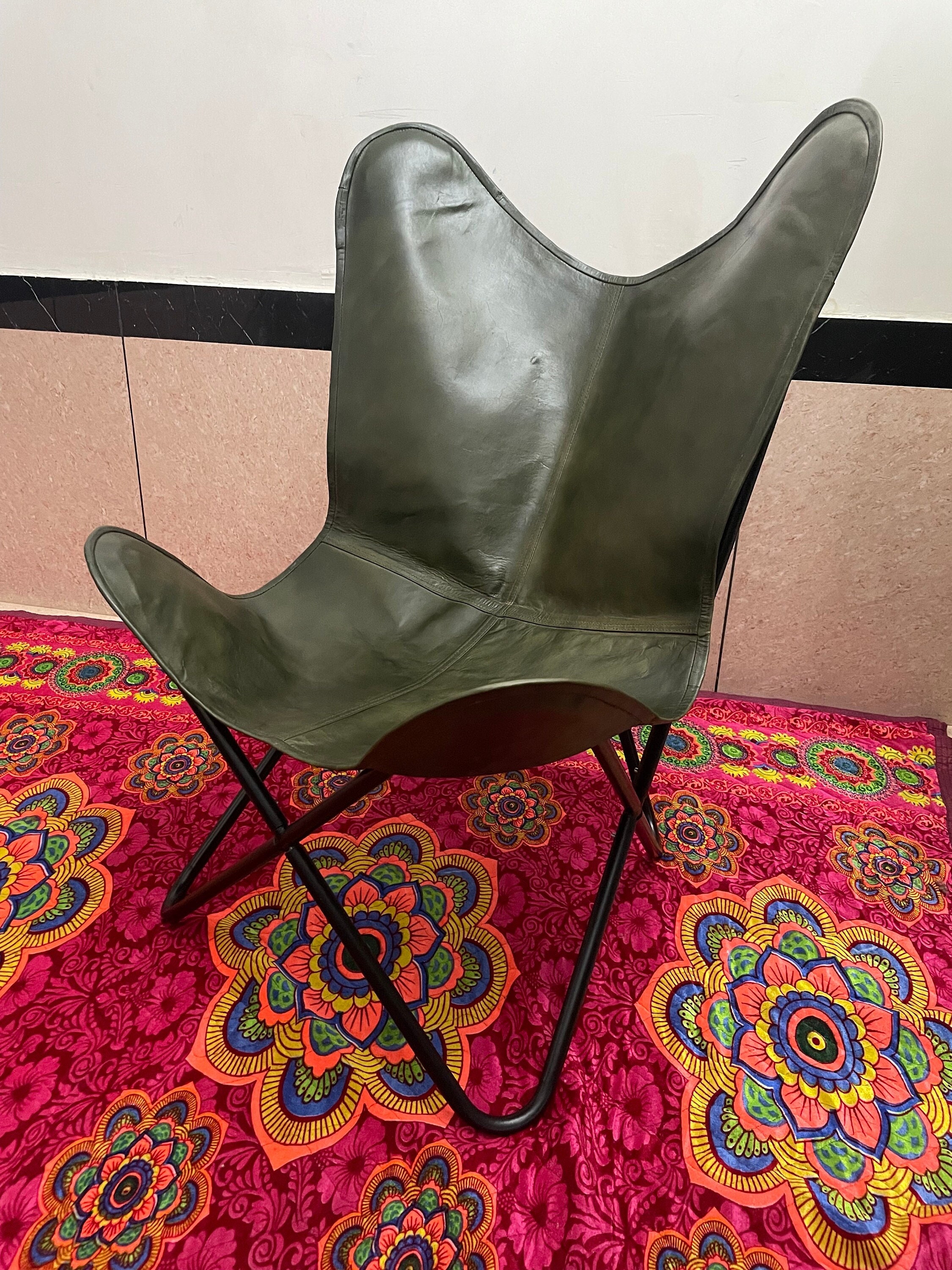 Olive Green Leather Butterfly Chair Relaxing Arm Chair for Office and Home Easy to Assembly Leather Cover and Frame Etsy UK