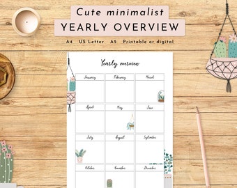 Undated Yearly Overview Calendar | Cute and Minimalist | Year at a ...