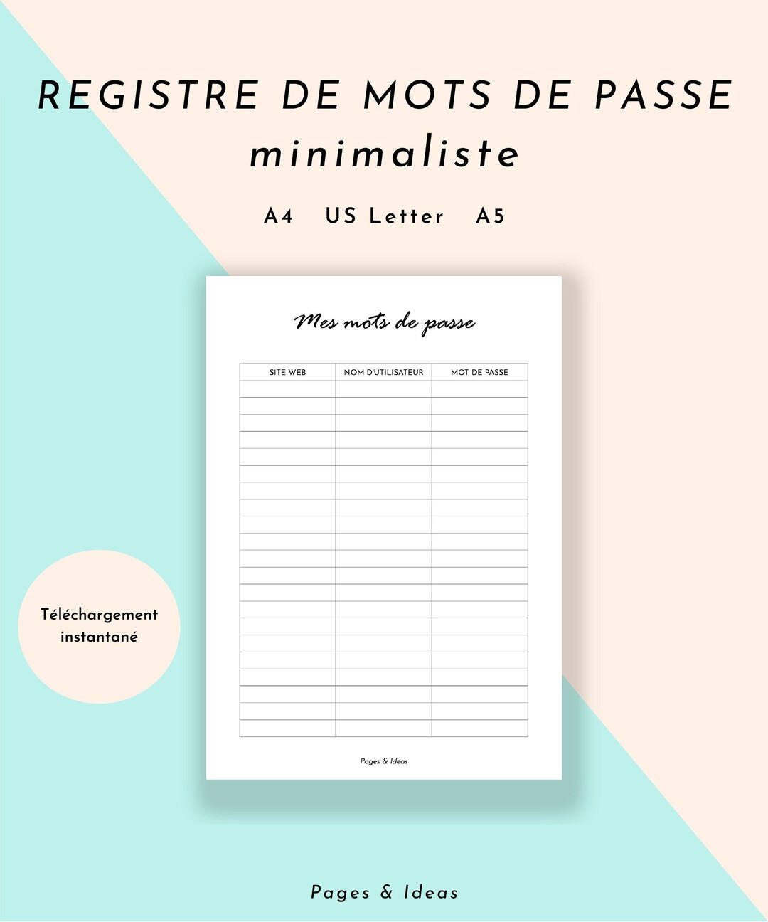 Minimalist Password Tracker | Printable PDF | A4 A5 US Letter ...