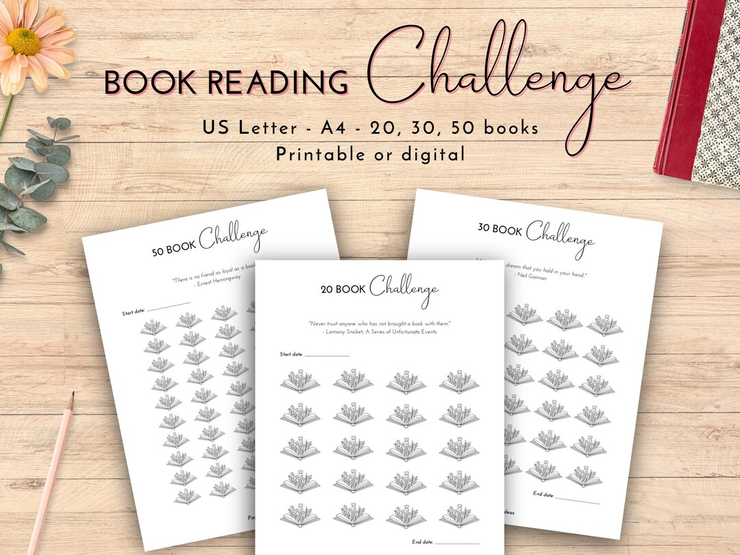 Book Reading Challenge, Printable Reading Challenge, Book Tracker, Book ...