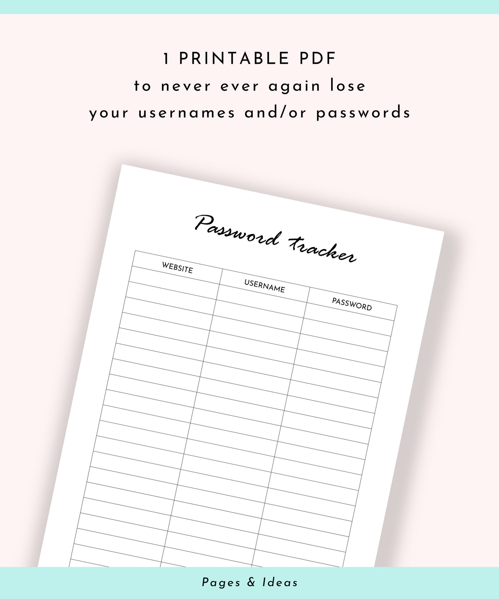 Minimalist Password Tracker | Printable PDF | A4 A5 US Letter ...