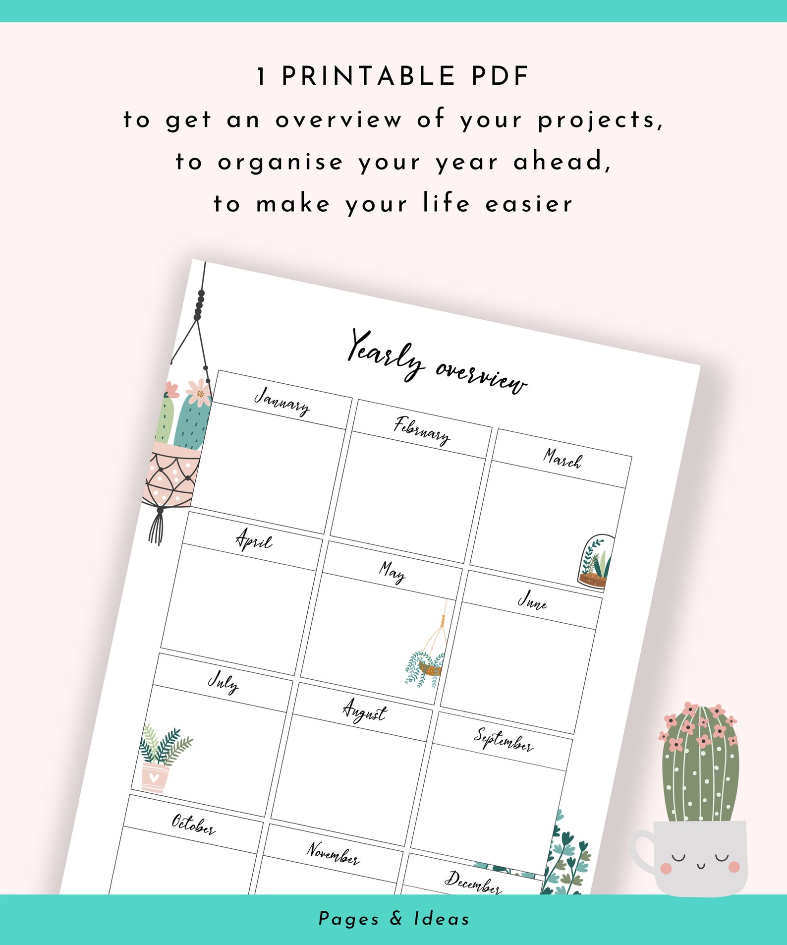 Undated Yearly Overview Calendar | Cute and Minimalist | Year at a ...