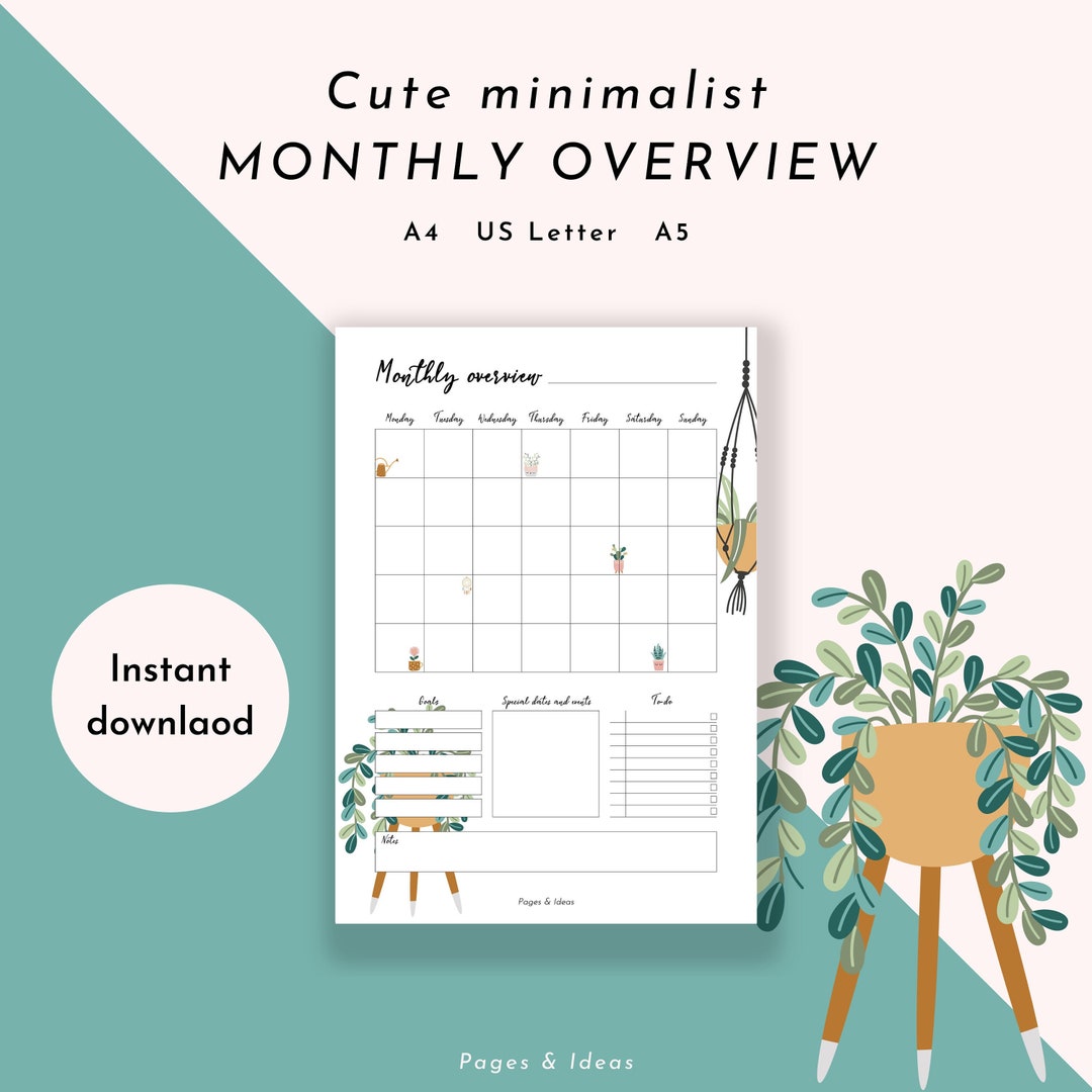 Undated Monthly Overview Calendar | Cute and Minimalist | Month at a ...