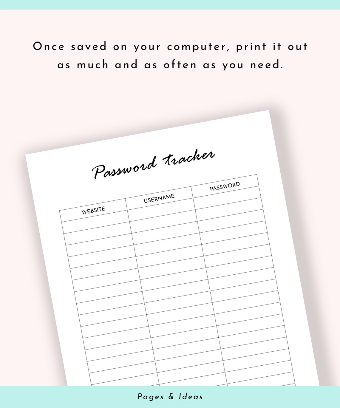 Minimalist Password Tracker | Printable PDF | A4 A5 US Letter ...