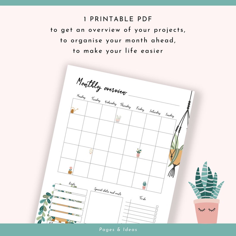 Undated Monthly Overview Calendar | Cute and Minimalist | Month at a ...