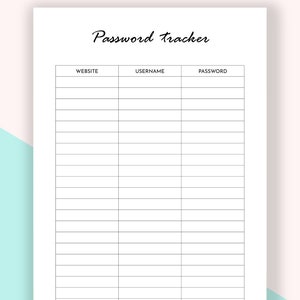 Minimalist Password Tracker | Printable PDF | A4 A5 US Letter ...