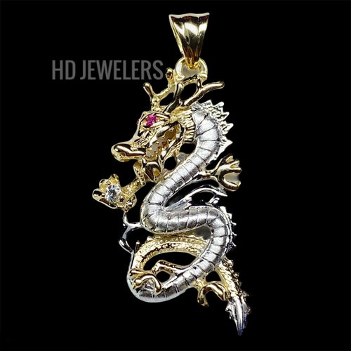 14k Gold Dragon Pendant Charm Real Gold Dragon Necklace Charm - Etsy