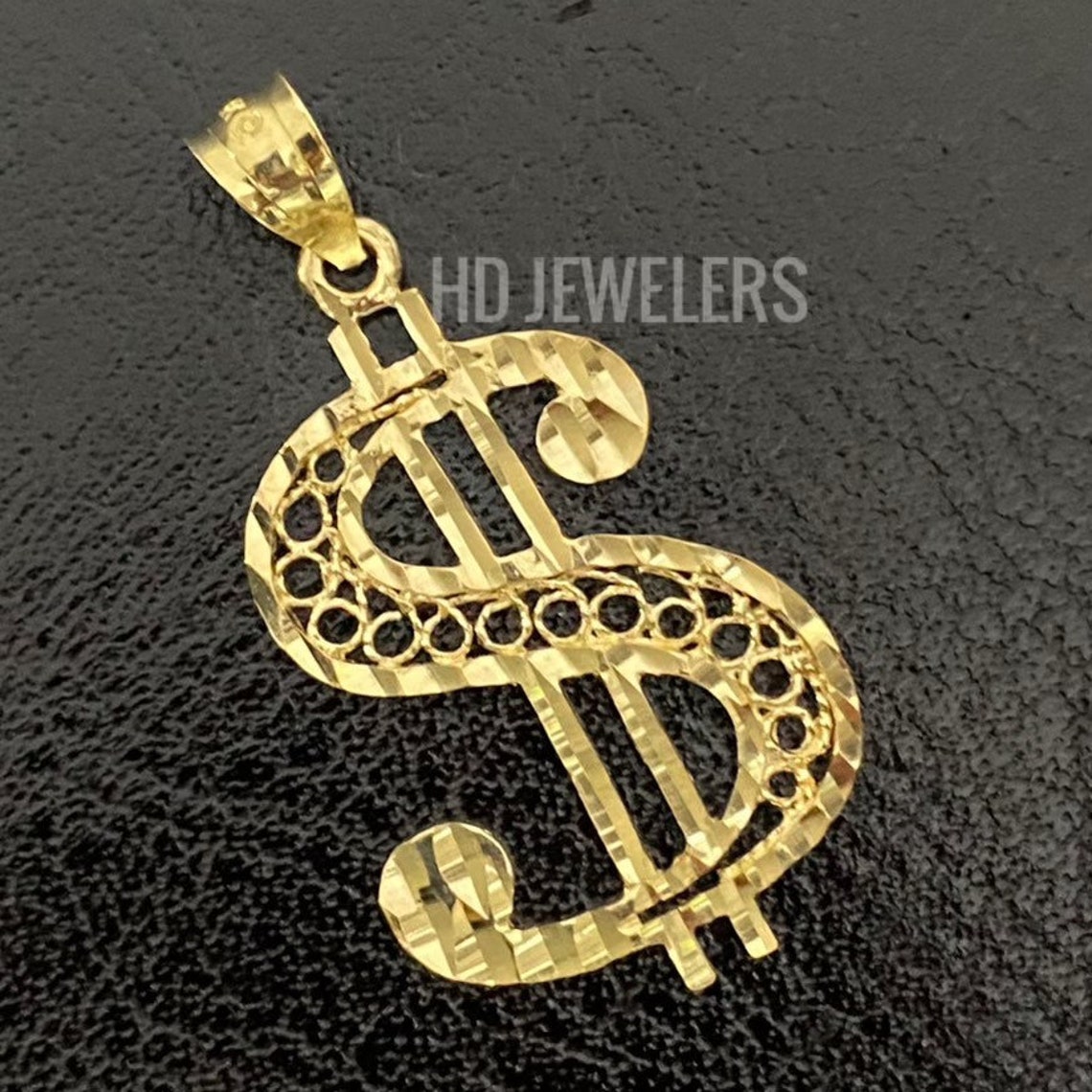 Solid 14K Gold Money Dollar Sign Pendant - Etsy