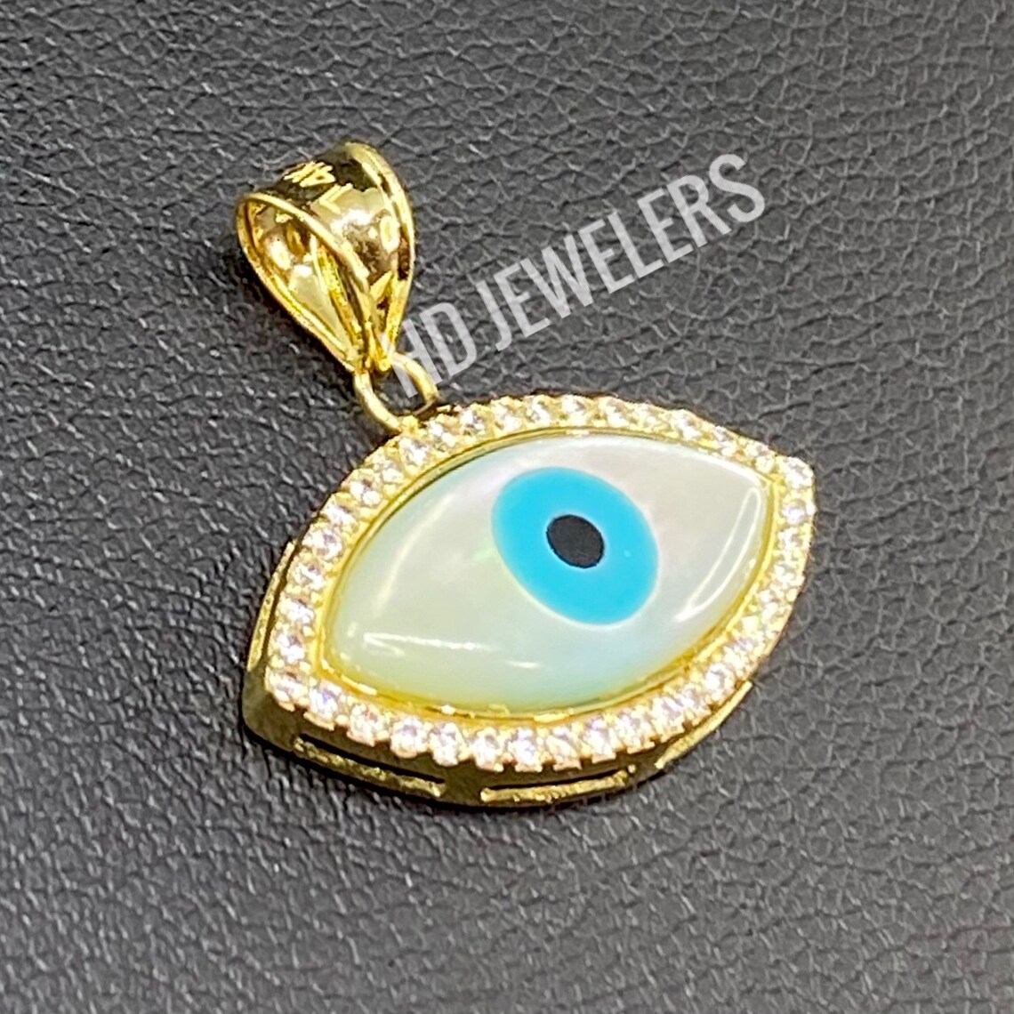Solid 14K Gold Evil Eye Amulet Pendant - Etsy UK