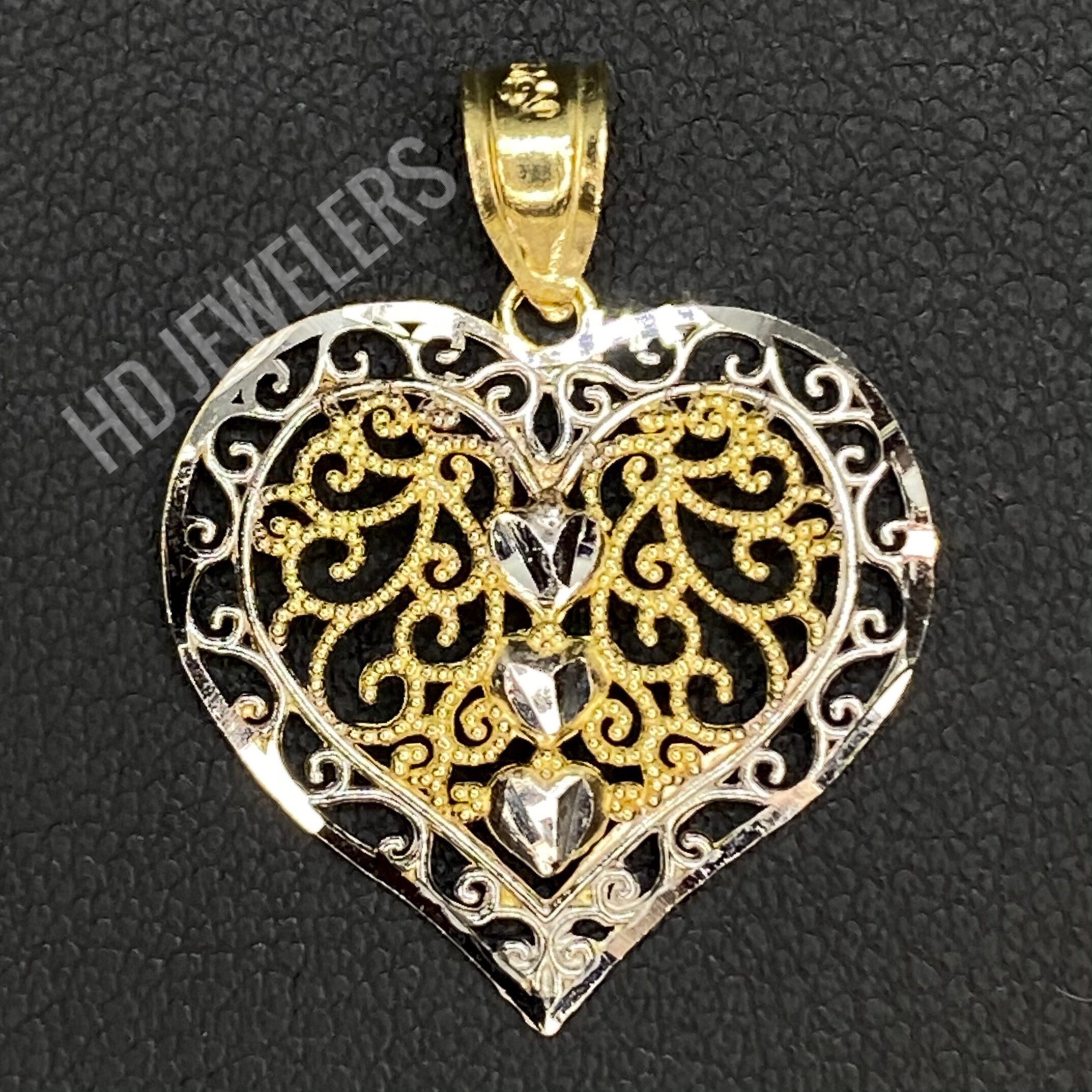 Colgante de corazón de dos tonos de oro sólido de 14K - Etsy España