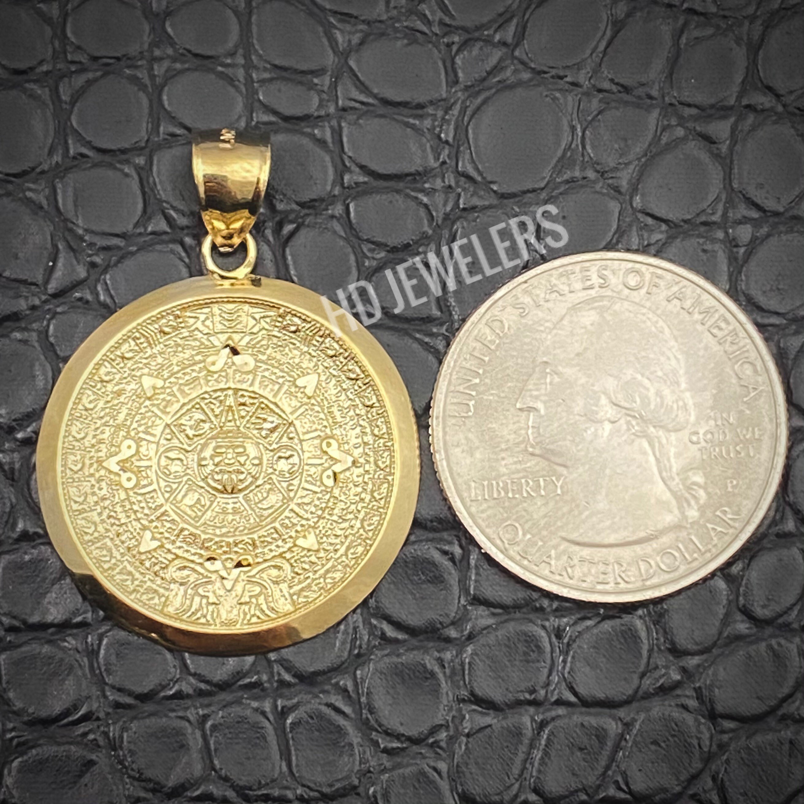 Solid 14K Gold Mayan Aztec Calendar Pendant - Etsy