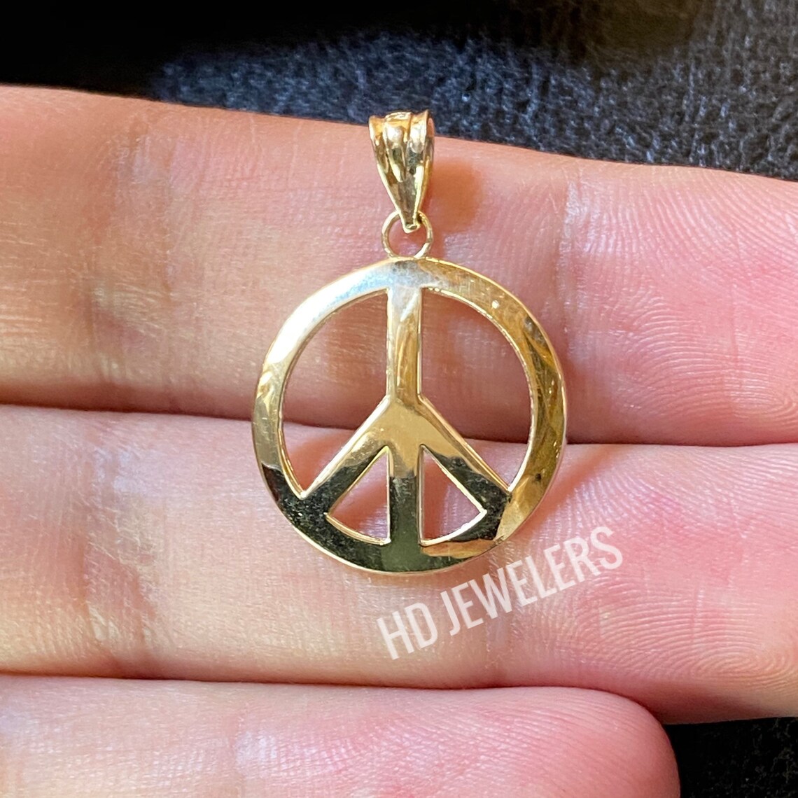 Solid 14K Gold Peace Symbol Sign Pendant Charm - Etsy
