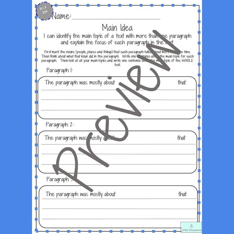 Reading Standard 2: Central Message/main Idea - Etsy