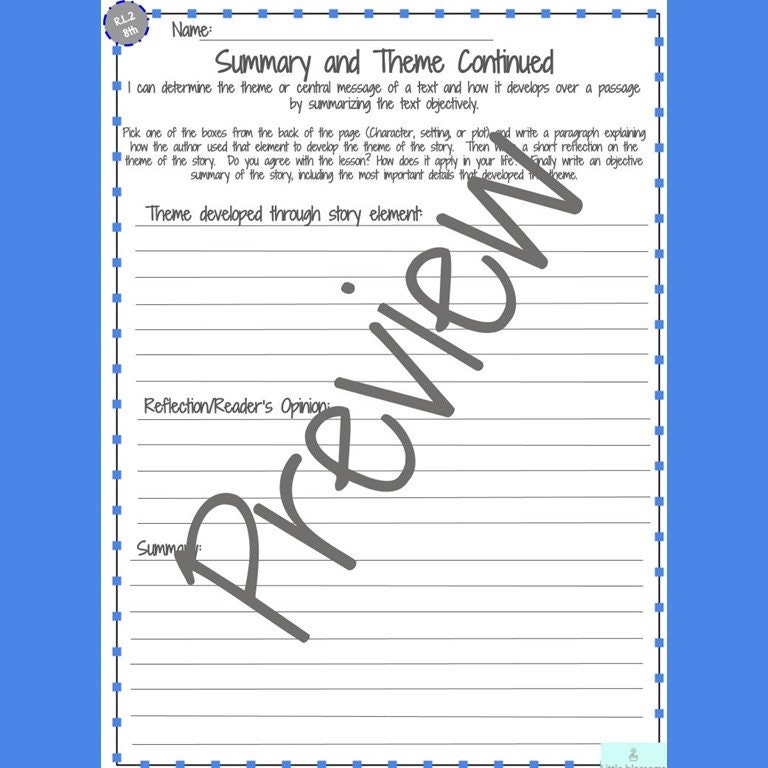 Reading Standard 2: Central Message/main Idea - Etsy