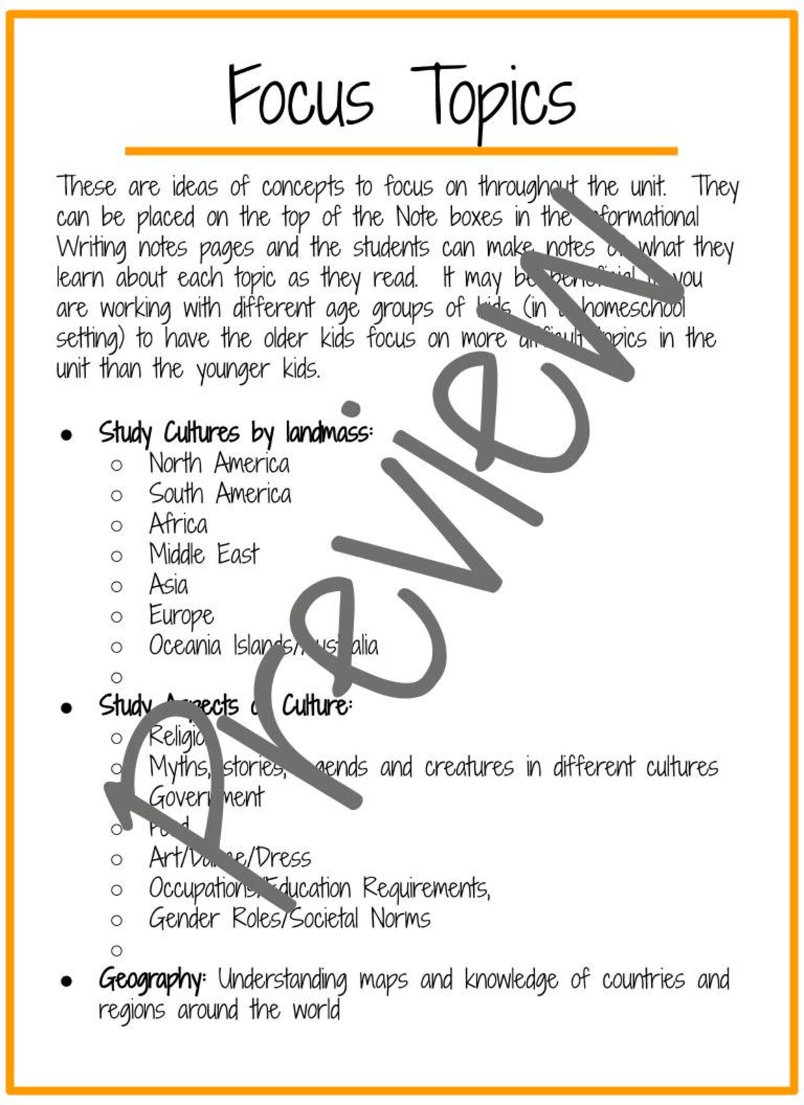 Thematic Unit: Cultures Around the World home-based Learning, Printable ...