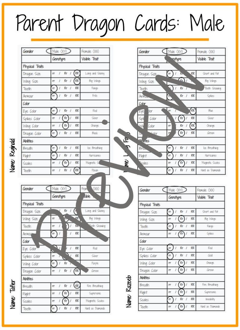 Dragon Genetics Game, Printable Resource for Homeschool, INSTANT ...