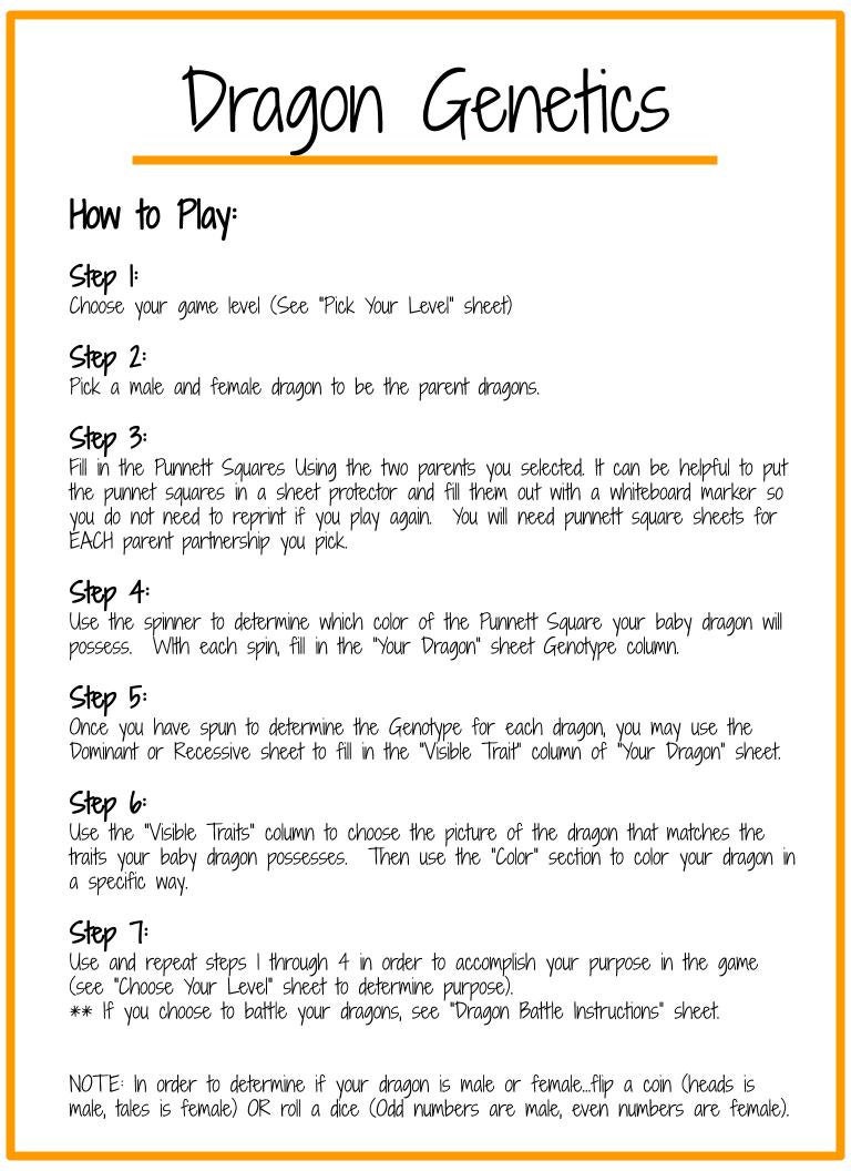 Dragon Genetics Game Printable Resource for Homeschool - Etsy