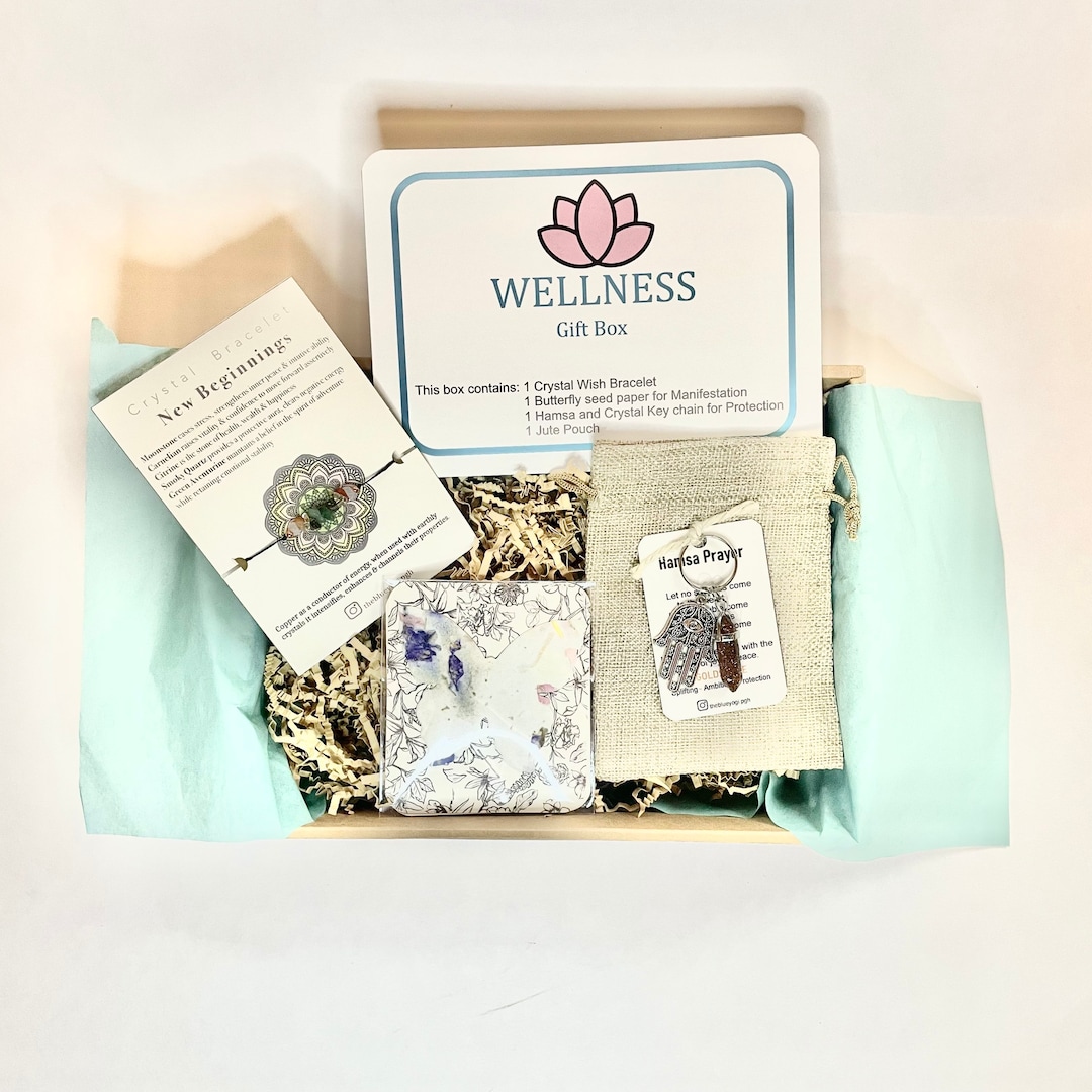 Wellness Gift Box - 4 Pc Set - Crystal Bracelet, Keychain and Seed ...