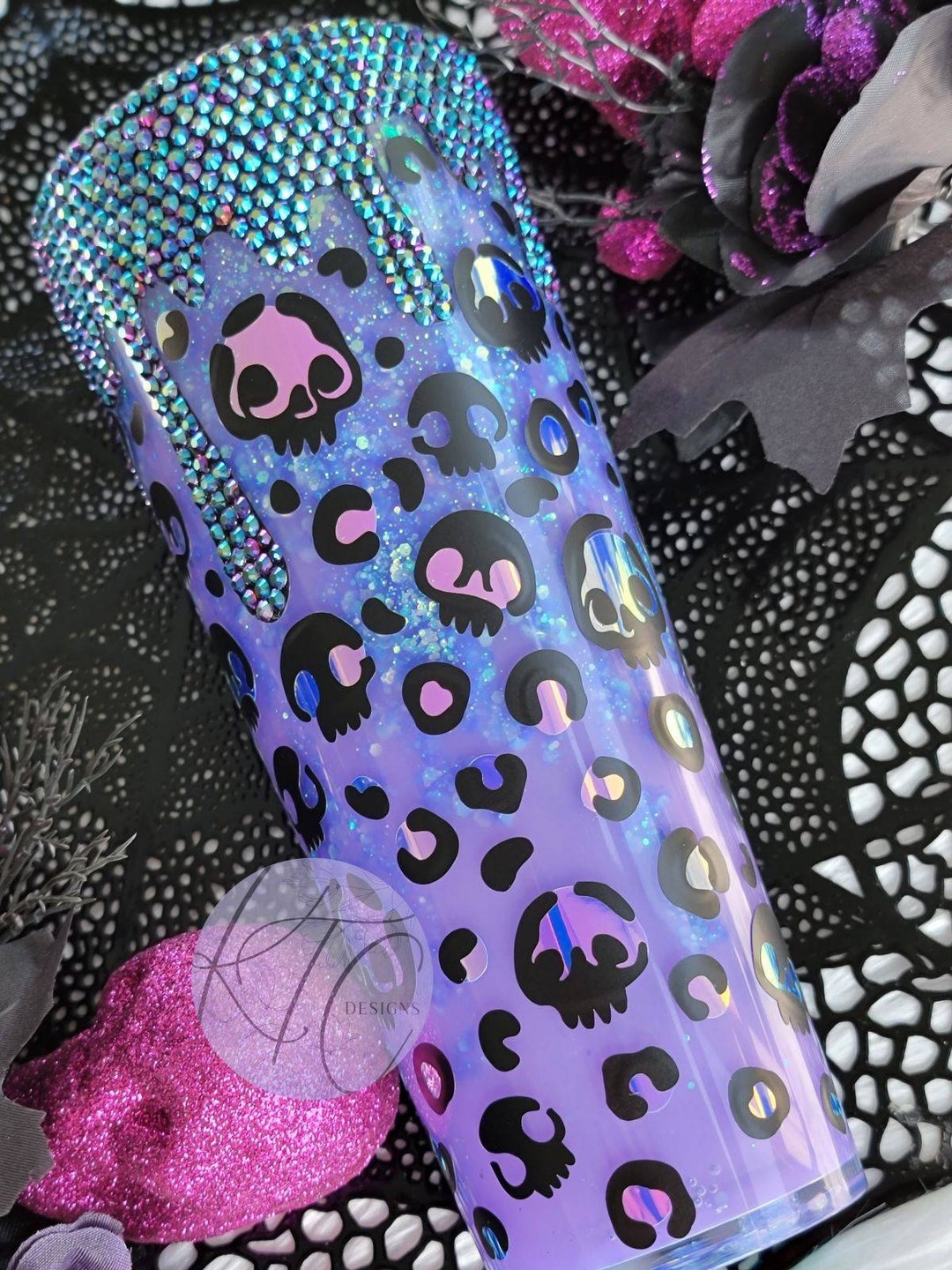 Purple Skull Leopard Print Tumbler, Bling Purple Cup, Halloween Cup ...