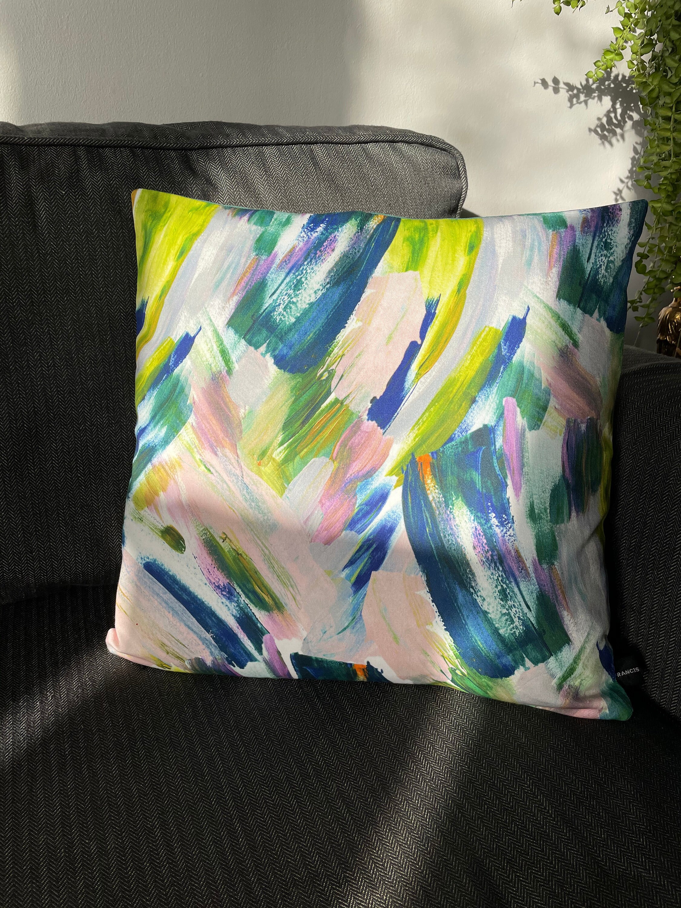 Printed Abstract Cushion | Green and Blue Print | 45 X 45 Cm | Handmade ...