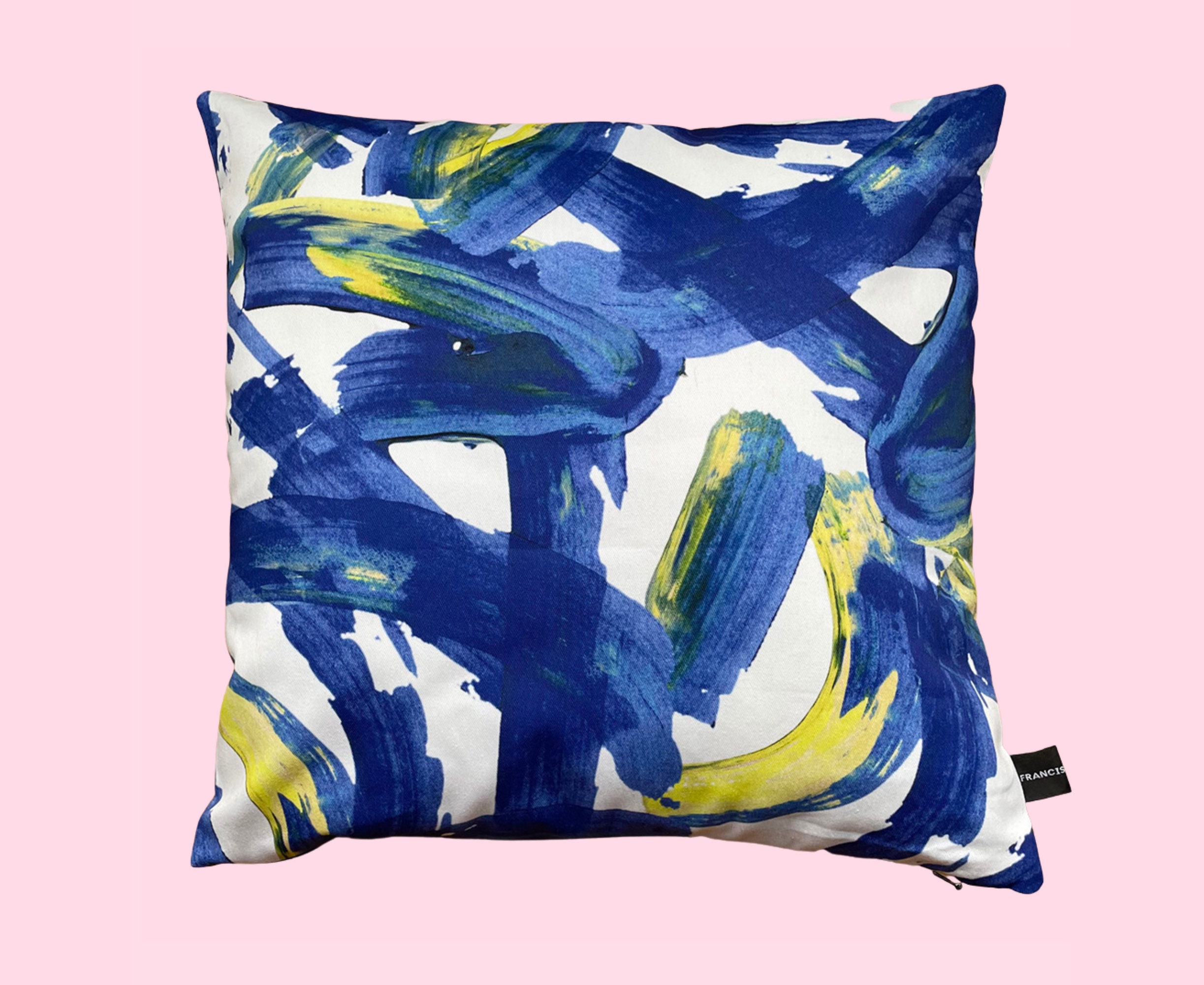 Blue Abstract Printed Cushion | 45 X 45 Cm | Handmade in UK | Original ...