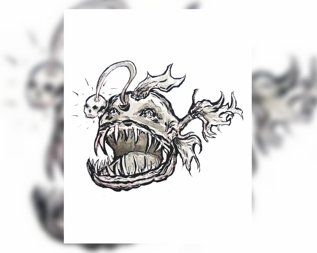 Angler Fish Horror Art Print / Creepy Animal Art Print / 8 X 10 Inches ...