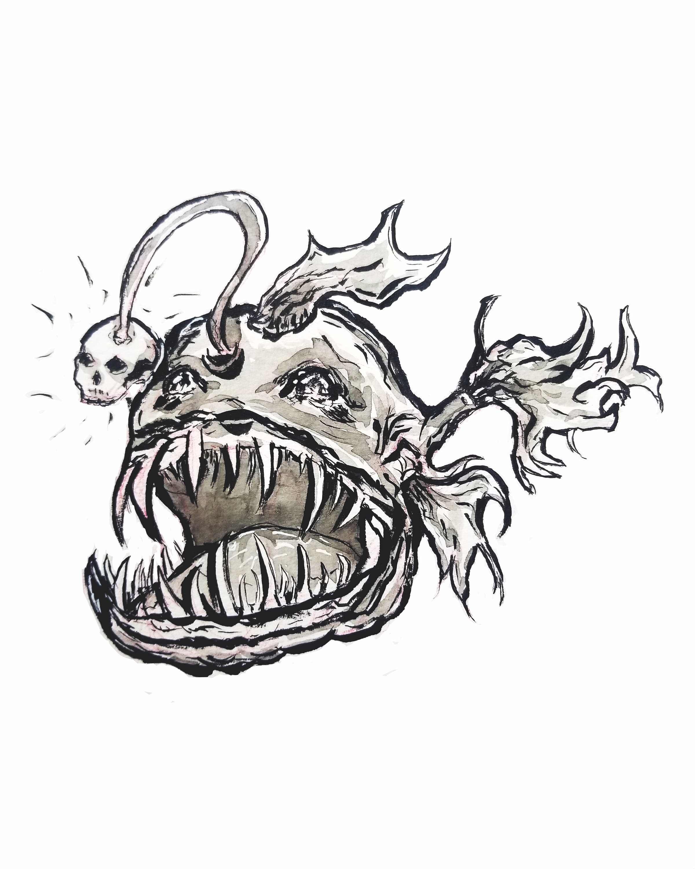 Angler Fish Horror Art Print / Creepy Animal Art Print / 8 X 10 Inches ...