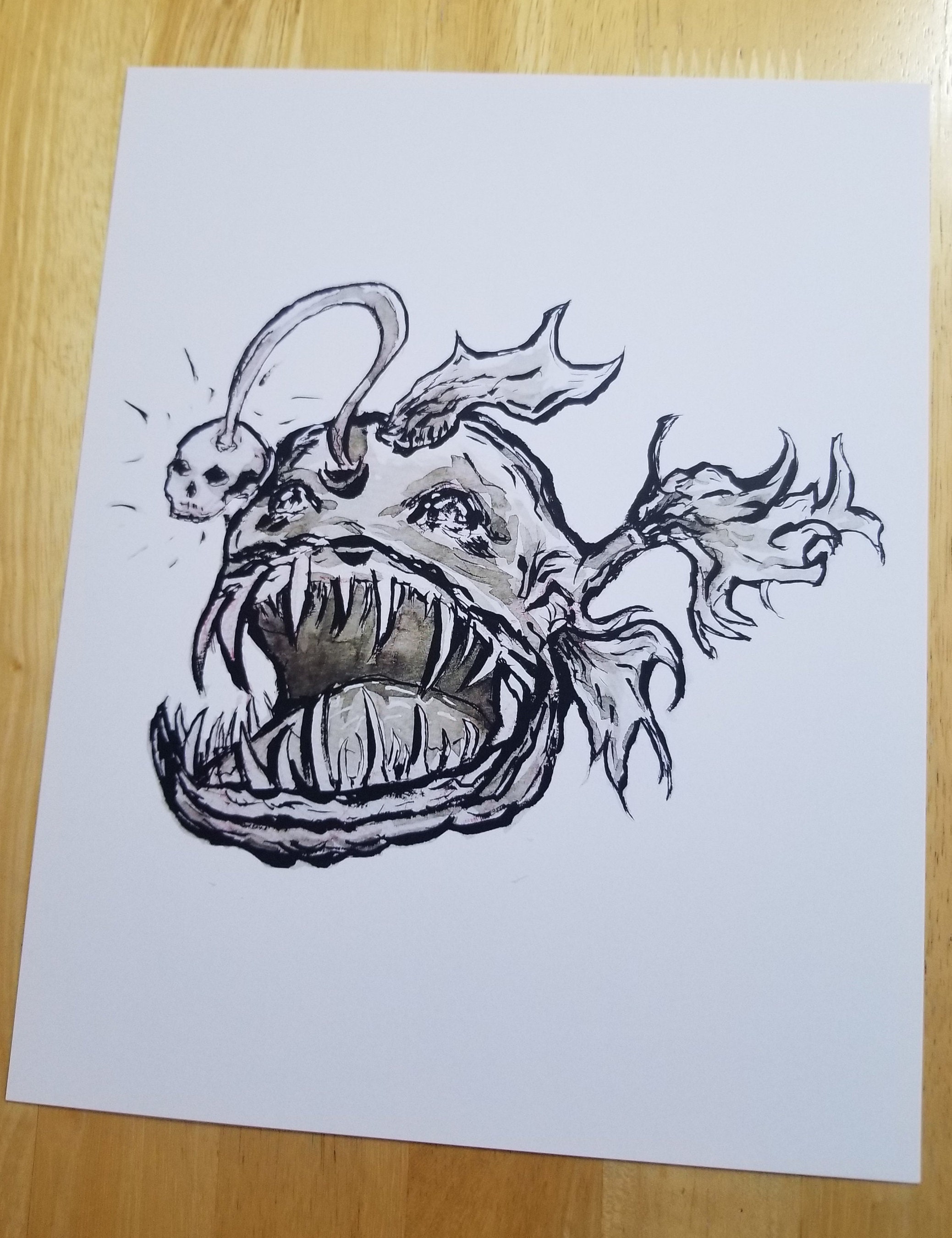 Angler Fish Horror Art Print / Creepy Animal Art Print / 8 X 10 Inches ...