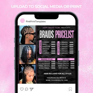 Braids Price List Flyer Template - Etsy