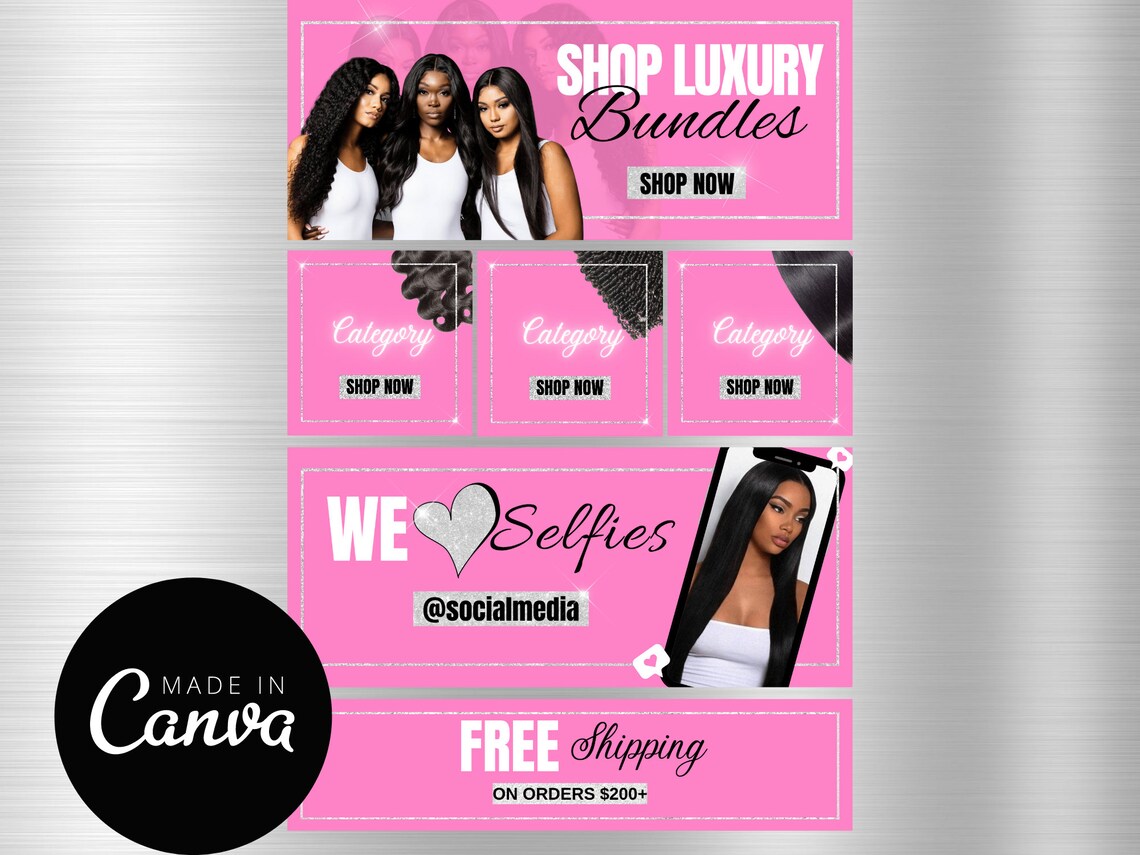 DIY WEB BANNERS, Pink Glam Web Banners, Template Website Banner Set ...