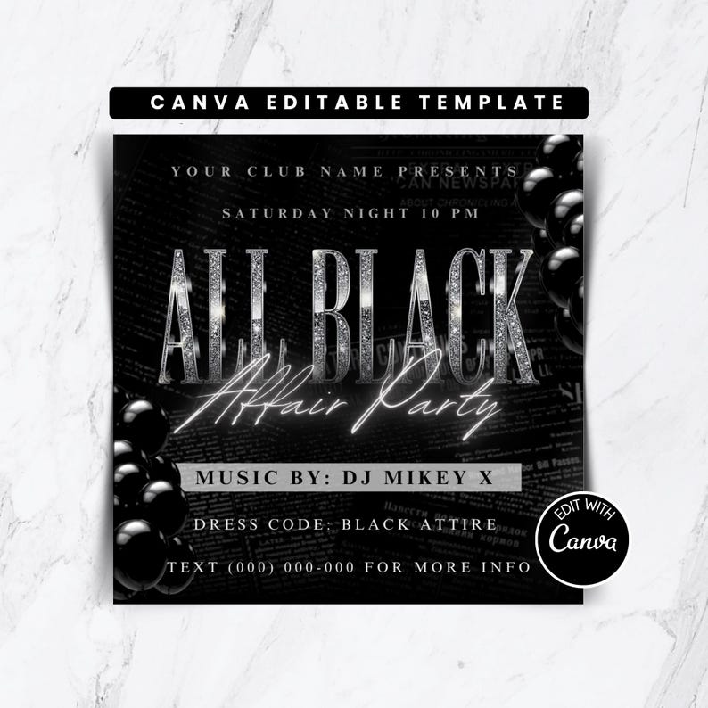 All Black Affair Party Flyer - Etsy