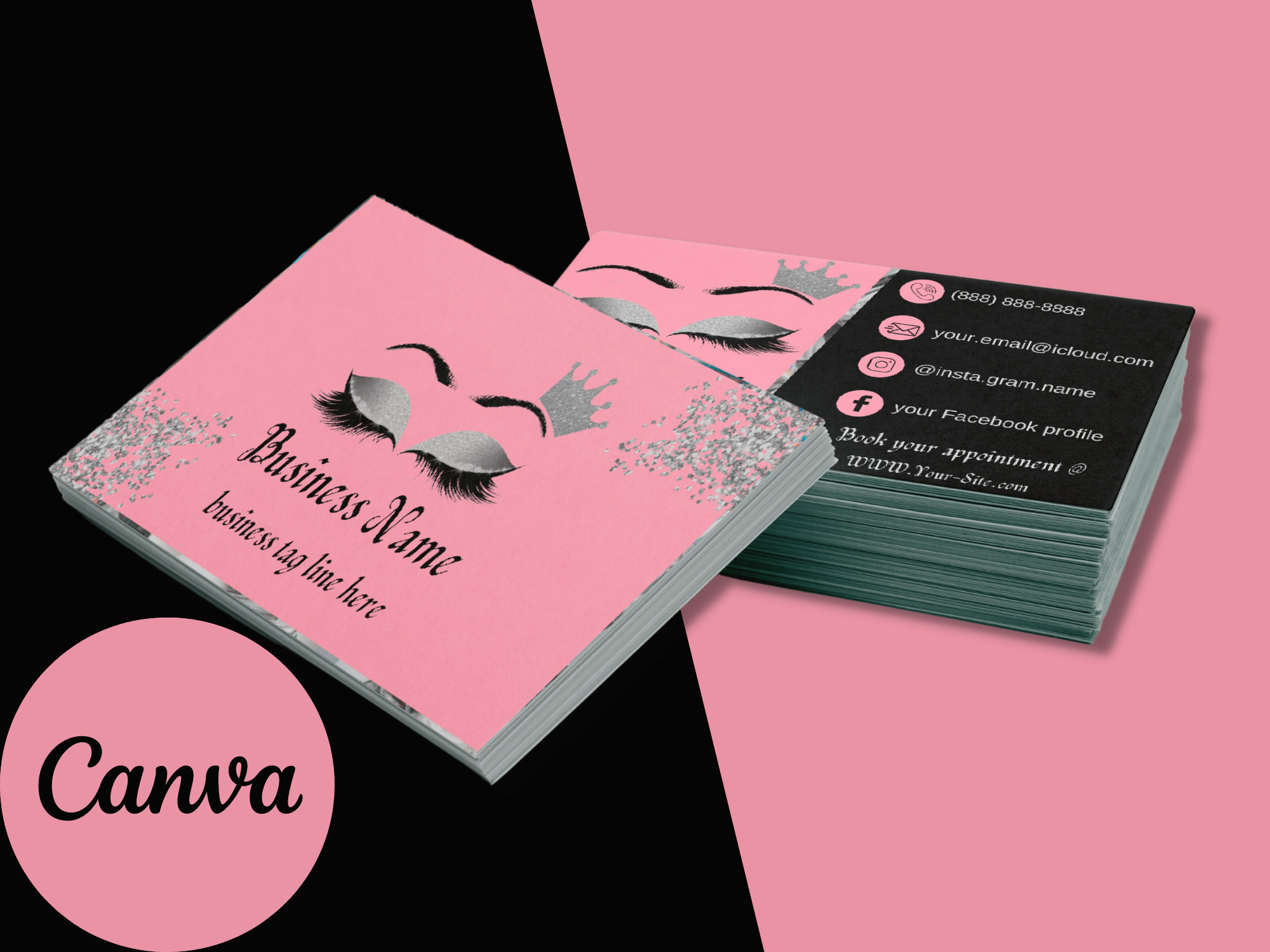 Business Card Template, Pink Editable Business Card, INSTANT DOWNLOAD ...