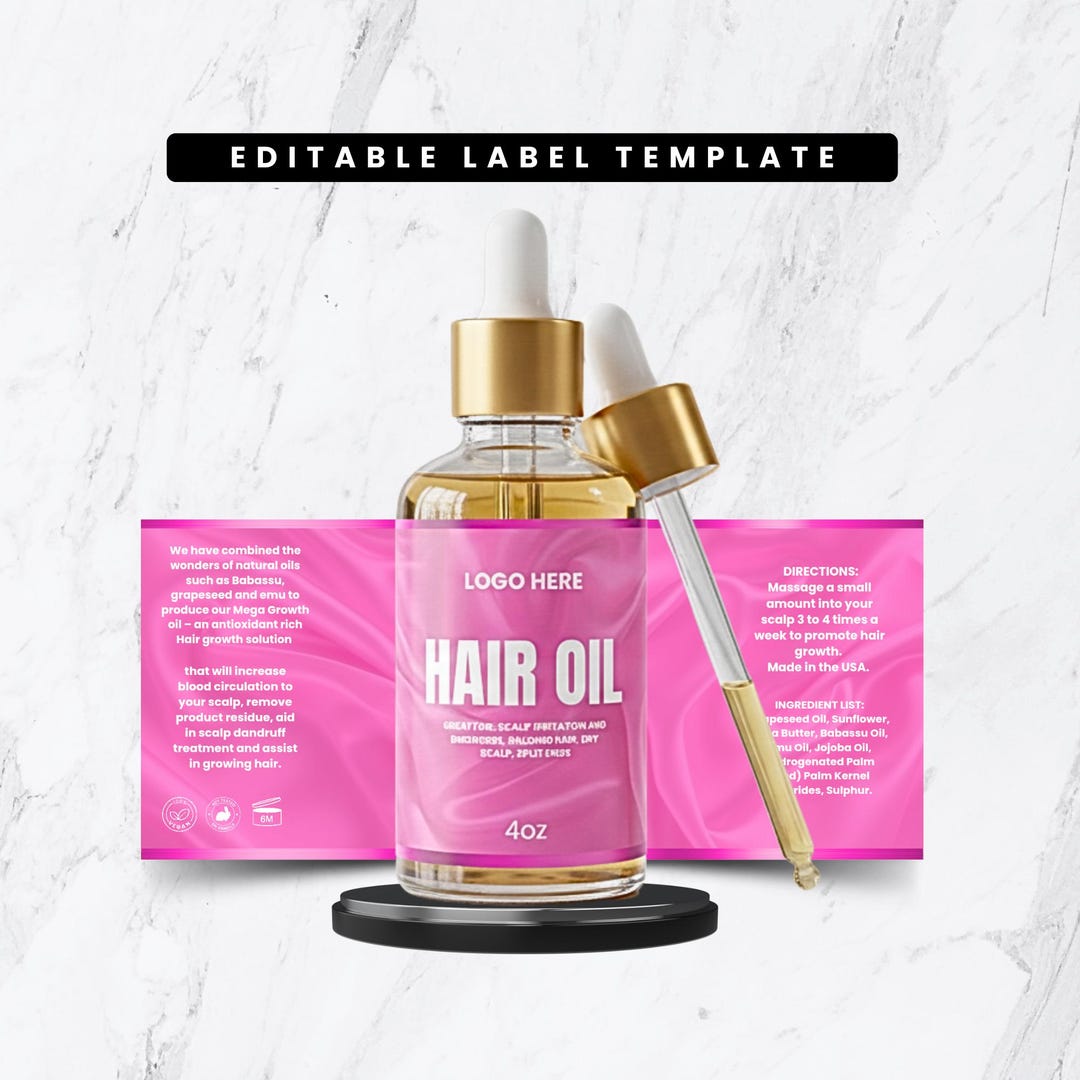 Hair Oil Bottle Label Template: Editable Design (5.75X2.5 IN.) (PDF) - Etsy
