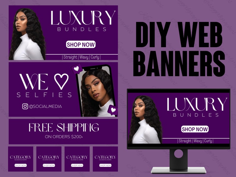 DIY WEB BANNERS Glam Web Banners Template Website Banner Set Hair ...