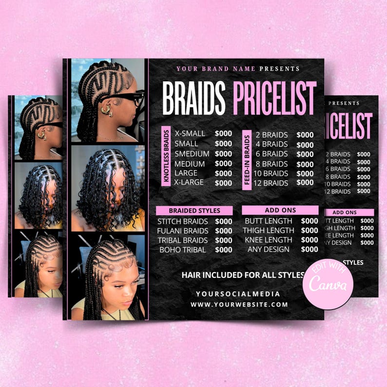 Braids Price List Flyer Template - Etsy