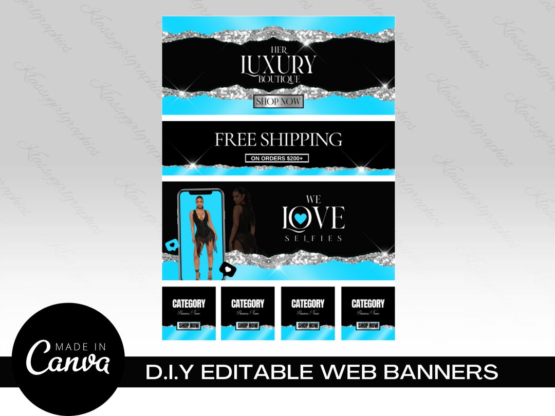 DIY WEB BANNERS, Blue Glam Web Banners, Template Website Banner Set ...
